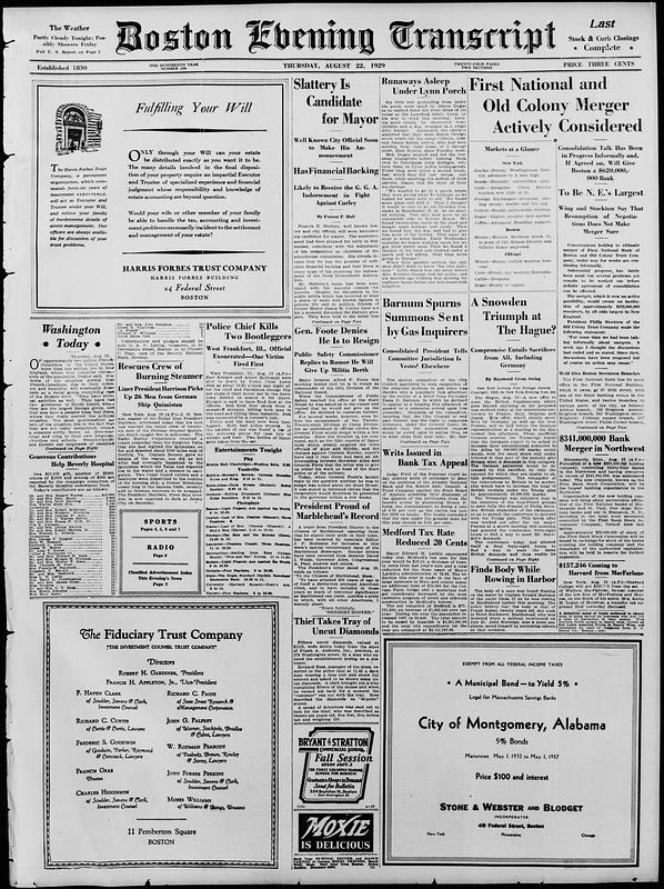 Boston Evening Transcript. August 22, 1929 - Digital Commonwealth