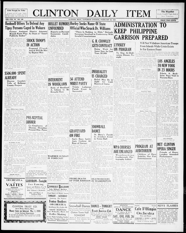 Clinton Daily Item. February 26, 1938 - Digital Commonwealth