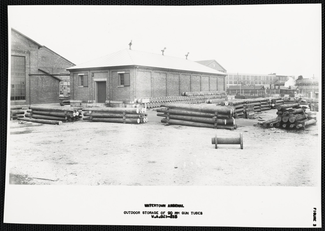 Outdoor storage of 90 MM gun tubes - Digital Commonwealth