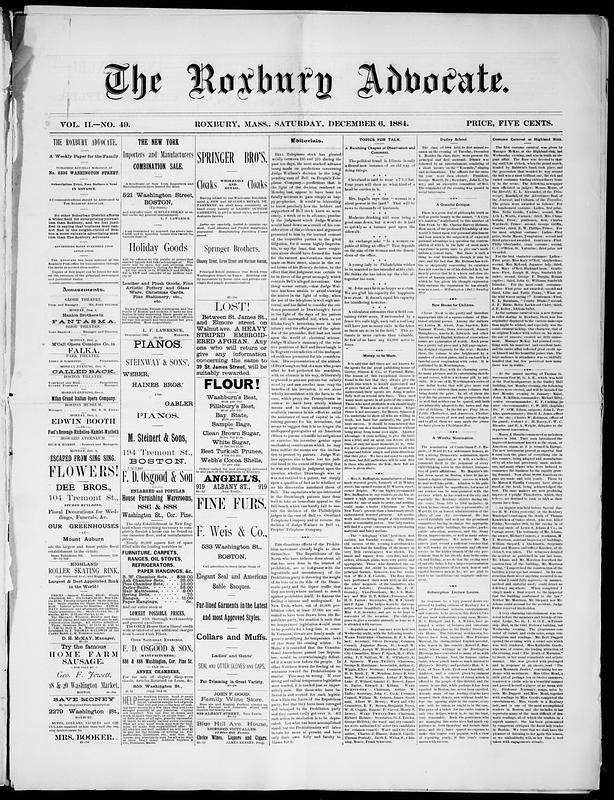 The Roxbury Advocate. December 06, 1884 - Digital Commonwealth
