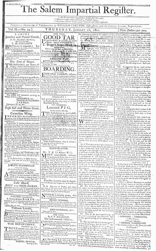 The Salem Impartial Register. January 22, 1801 - Digital Commonwealth