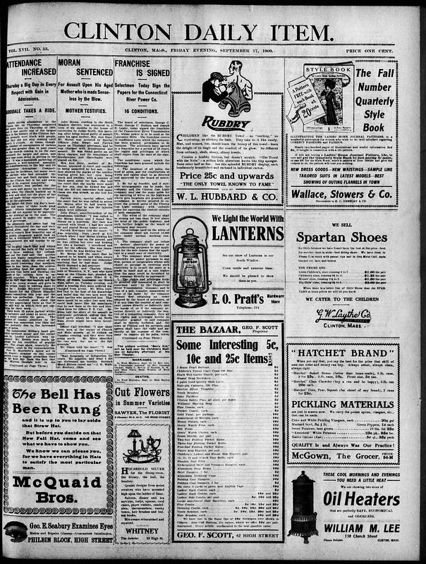 Clinton Daily Item. September 17, 1909 - Digital Commonwealth