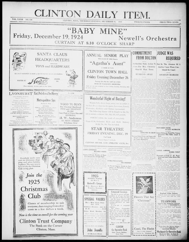 Clinton Daily Item. December 18, 1924 - Digital Commonwealth