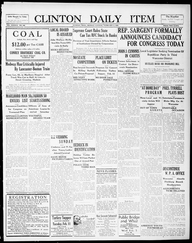 Clinton Daily Item. February 03, 1936 - Digital Commonwealth