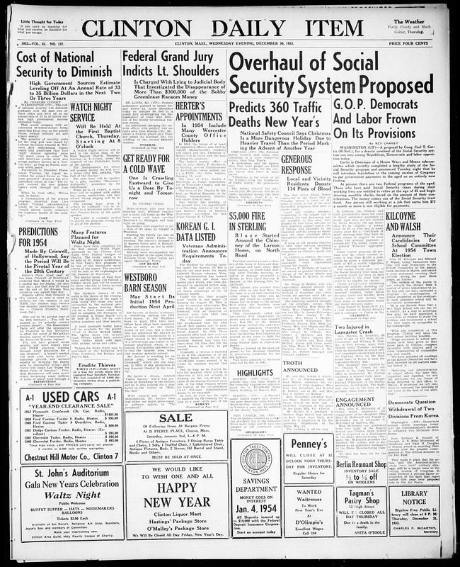 Clinton Daily Item. December 30, 1953 - Digital Commonwealth