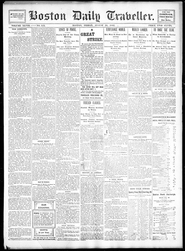 Boston Daily Traveller. August 26, 1892 - Digital Commonwealth