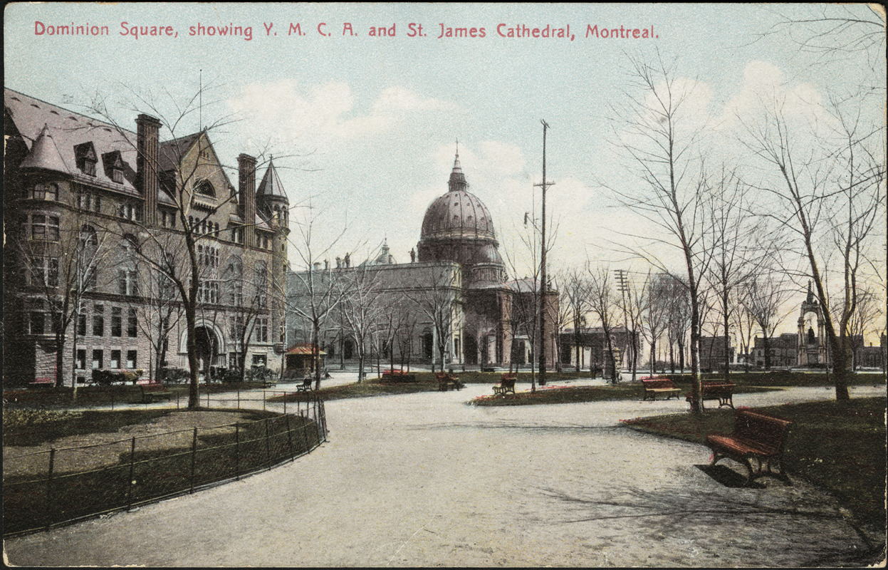 Dominion Square, showing Y.M.C.A. and St. James Cathedral, Montreal ...