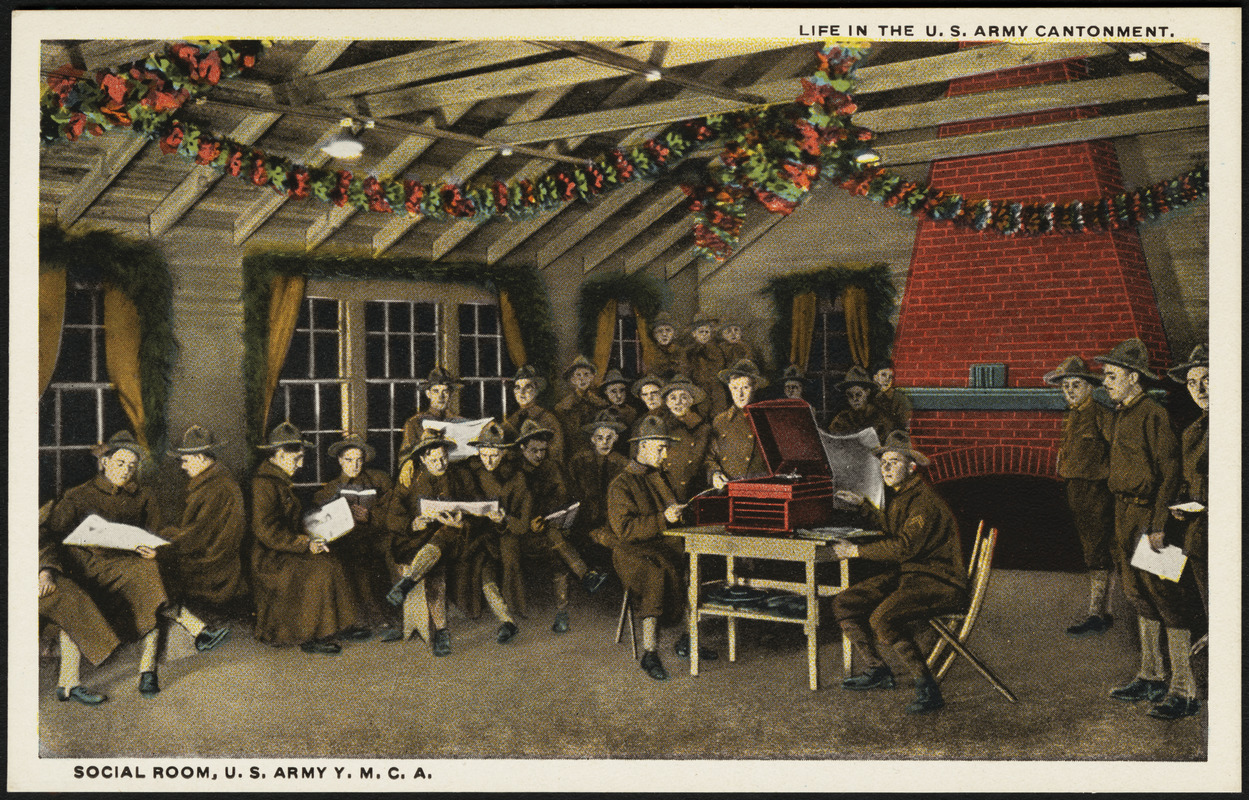 Life in the U.S. Army cantonment. Social room, U.S. Army Y.M.C.A ...