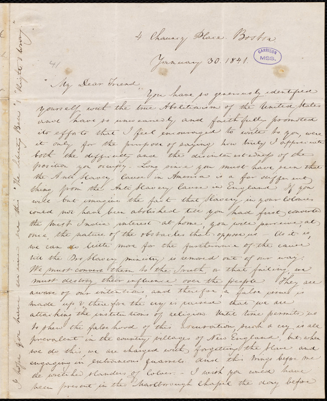 Letter from Anne Warren Weston, 4 Chauncy Place, Boston, to Elizabeth ...