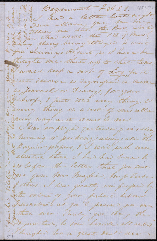 Letter from Anne Warren Weston, Weymouth, [Mass.], to Mary Anne Estlin ...