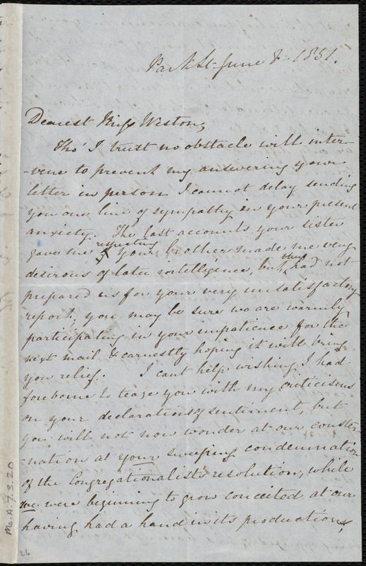 Letter from Mary Anne Estlin, Park St[reet], [Bristol, England], to ...
