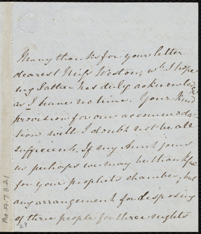 Letter from Mary Anne Estlin, Park St[reet], [Bristol, England], to ...