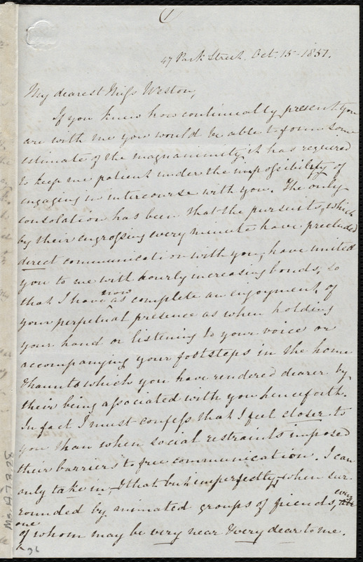 Letter from Mary Anne Estlin, 47 Park Street, [Bristol, England], to ...
