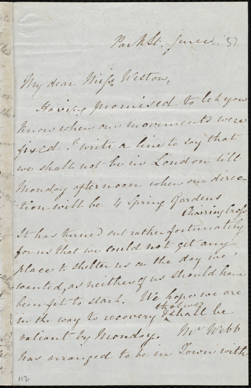 Letter from Mary Anne Estlin, Park St., [Bristol, England], to Caroline ...