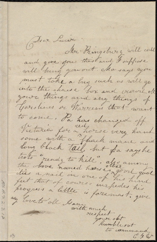 Letter from Emma Forbes Weston to Lucia Weston and Elizabeth Bates ...