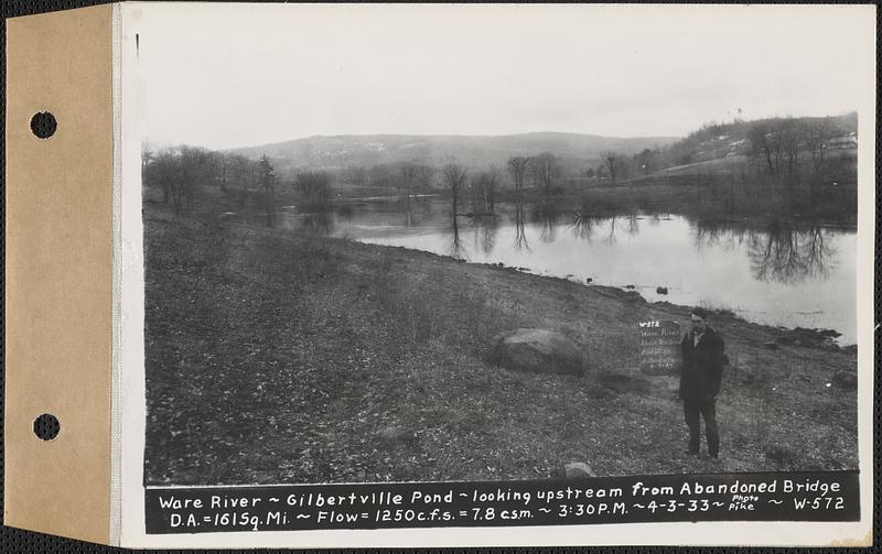 Ware River, Gilbertville Pond, looking upstream from abandoned bridge ...