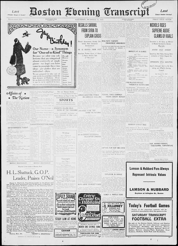 Boston Evening Transcript. October 31, 1925 - Digital Commonwealth