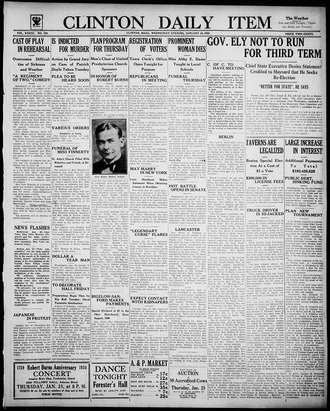 Clinton Daily Item. January 24, 1934 - Digital Commonwealth