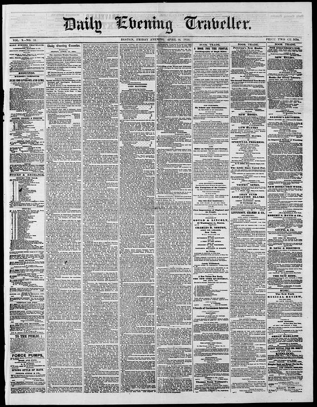 Daily Evening Traveller. April 14, 1854 - Digital Commonwealth