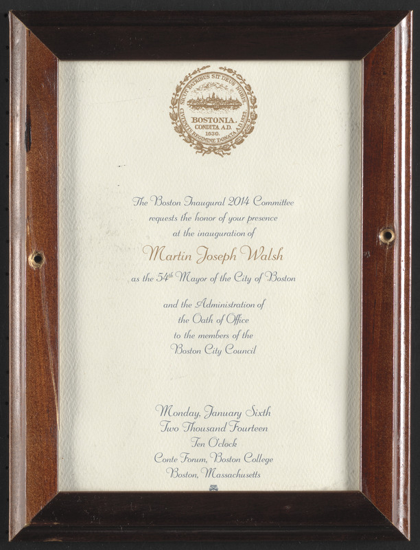 Invitation to the inauguration of Martin Joseph Walsh as the 54th mayor ...