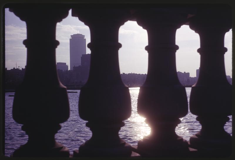 Prudential Center Tower seen through balustrade - Digital Commonwealth