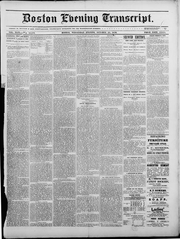 Boston Evening Transcript. October 25, 1876 - Digital Commonwealth