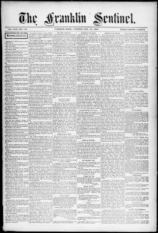 The Franklin Sentinel. December 29, 1908 - Digital Commonwealth