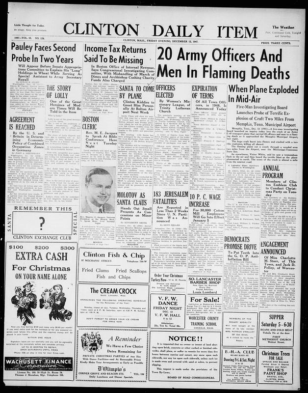 Clinton Daily Item. December 12, 1947 - Digital Commonwealth