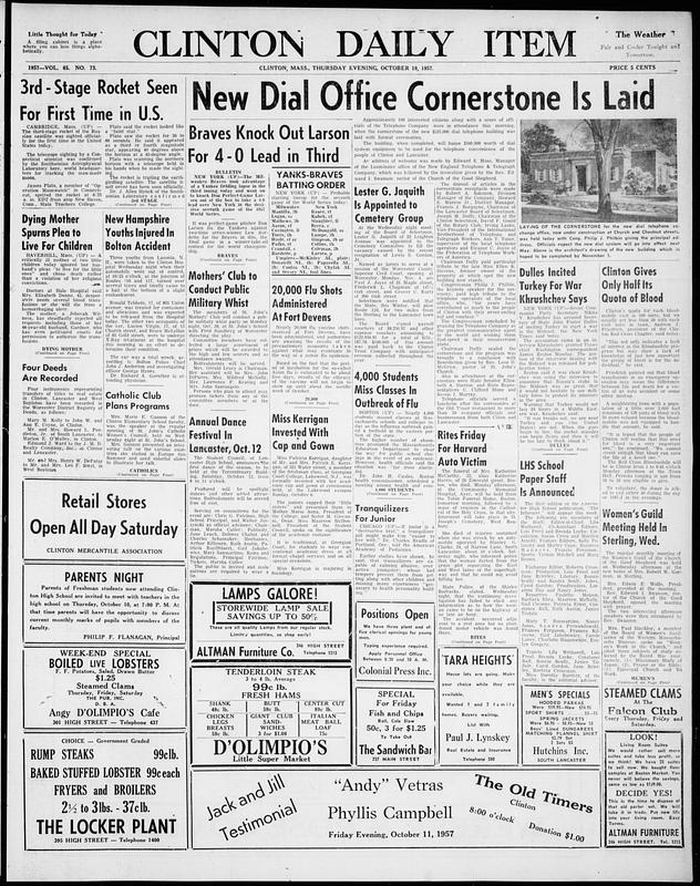 Clinton Daily Item. October 10, 1957 - Digital Commonwealth