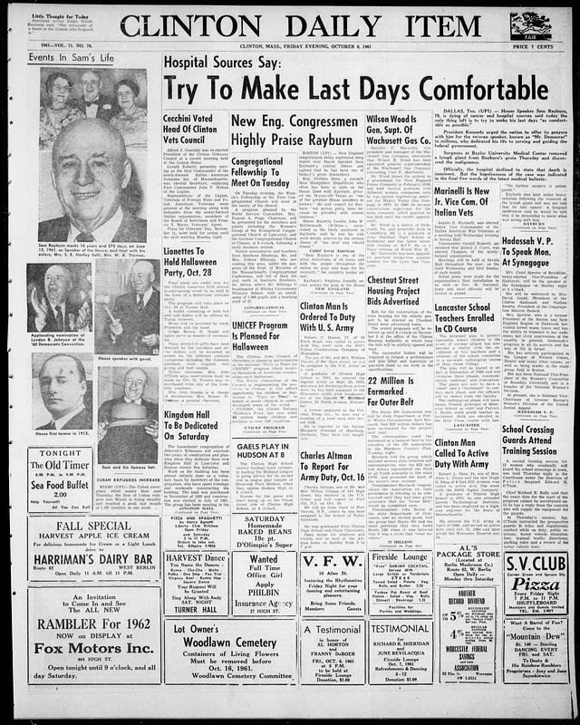 Clinton Daily Item. October 06, 1961 - Digital Commonwealth
