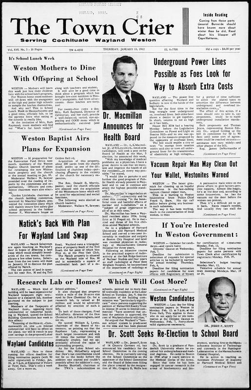The Town Crier. January 18, 1962 - Digital Commonwealth