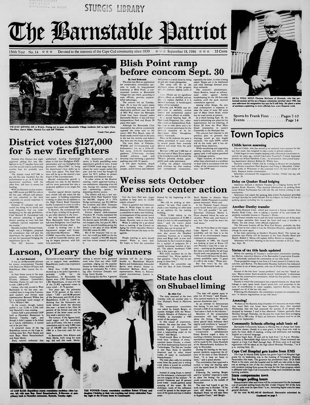 Barnstable Patriot. September 18, 1986 - Digital Commonwealth