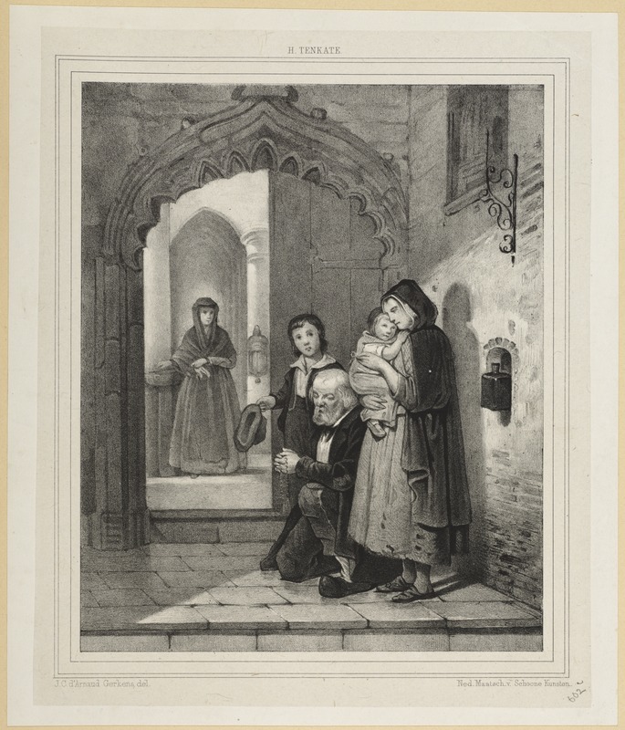 Blind Man and Family Begging Outside of Church - Digital Commonwealth