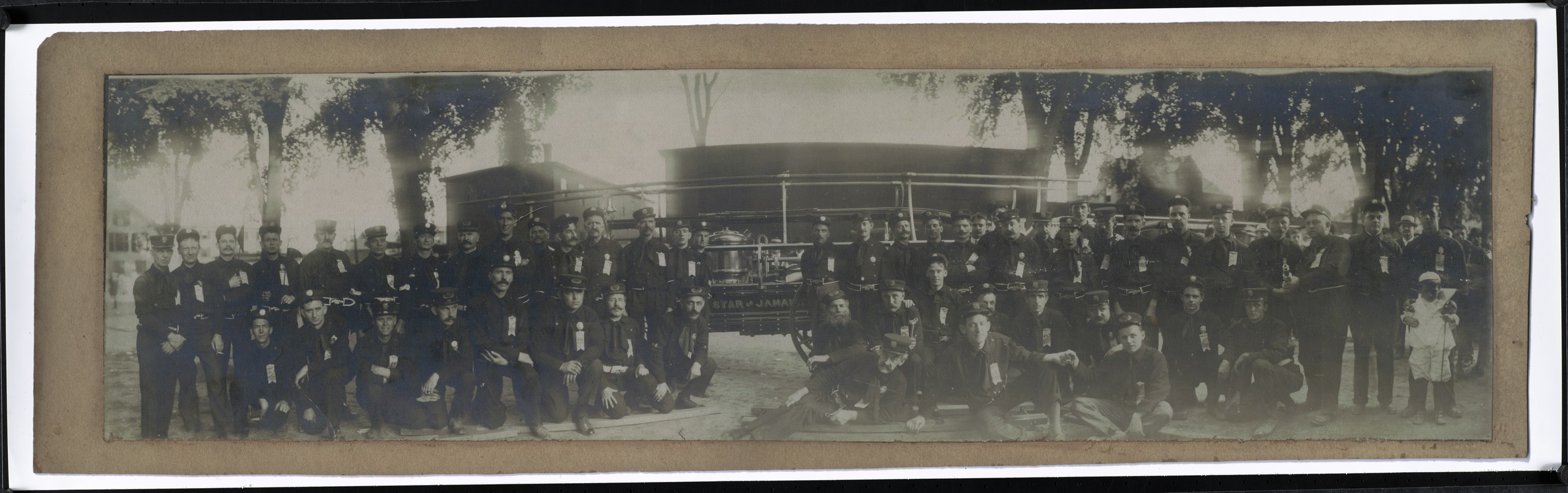 Jamaica Plain, Massachusetts firemen pose with their hand-tub engine ...