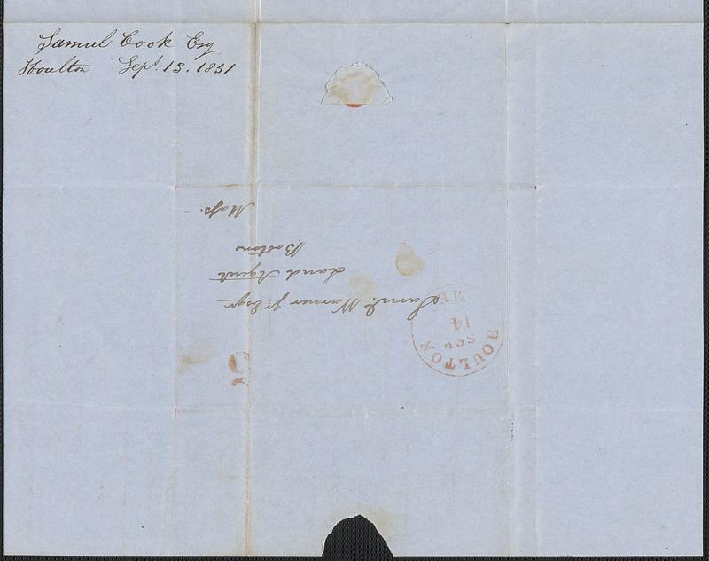 Samuel Cook to Samuel Warner, 13 September 1851 - Digital Commonwealth