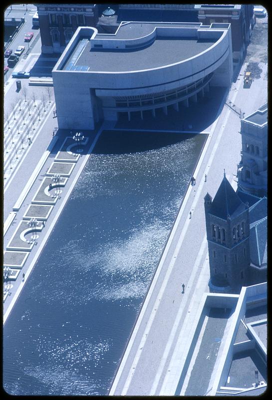 View of Christian Science Plaza reflecting pool from Prudential Tower ...