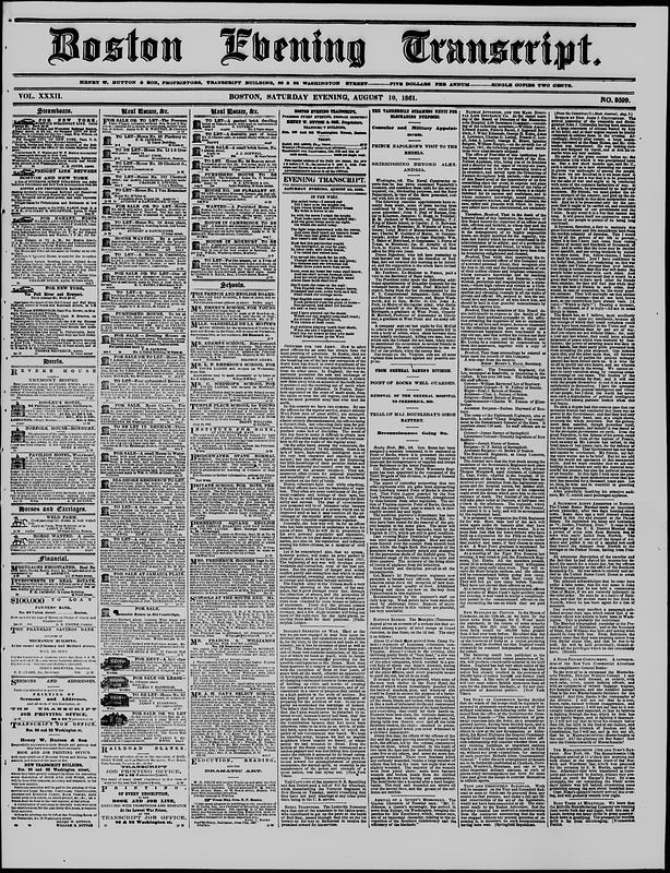 Boston Evening Transcript. August 10, 1861 - Digital Commonwealth