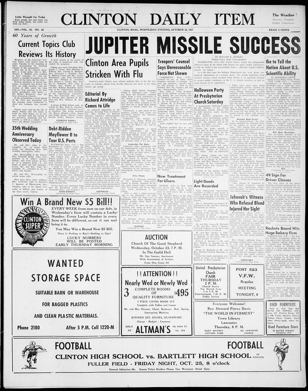 Clinton Daily Item. October 23, 1957 - Digital Commonwealth