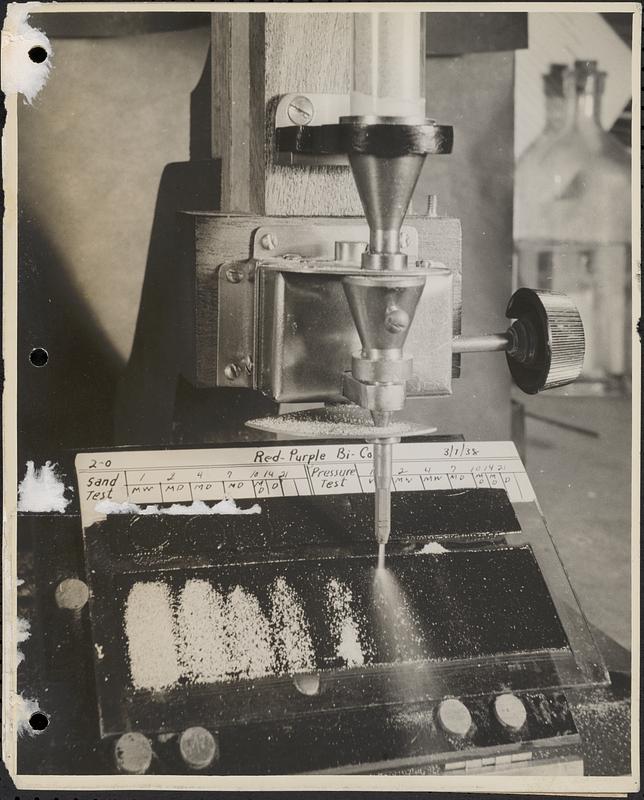 Detail of sand testing machine used to measure surface drying rates of ...