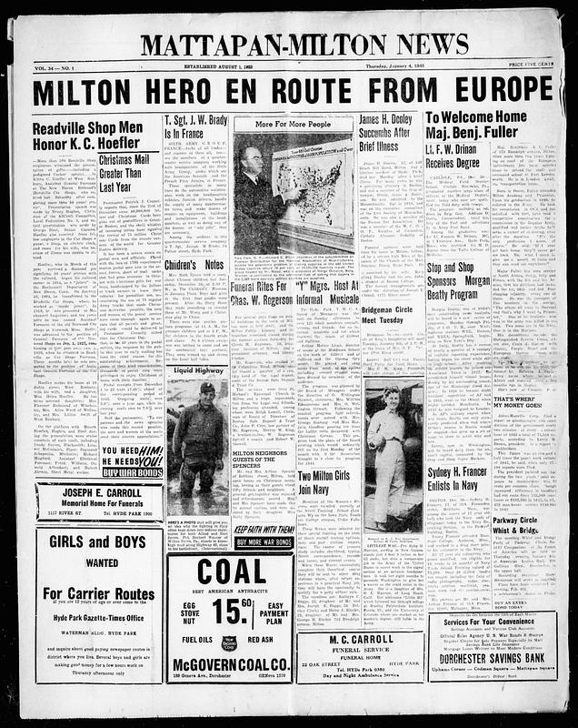 Mattapan-Milton News. January 04, 1945 - Digital Commonwealth