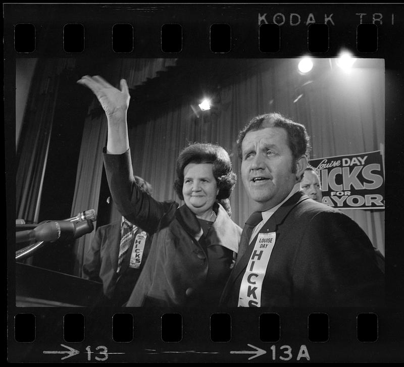 Louise Day Hicks speaks after losing her bid for mayor (note her sad ...
