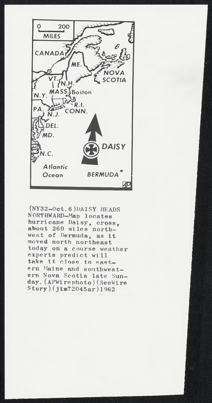 Daisy Heads Northward-Map locates hurricane Daisy, cross, about 260 ...
