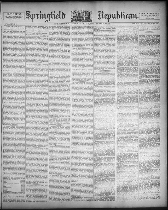 Springfield Weekly Republican. July 10, 1891 - Digital Commonwealth