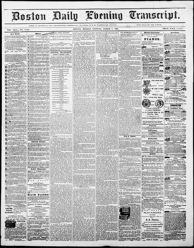 Boston Daily Evening Transcript. March 01, 1869 - Digital Commonwealth
