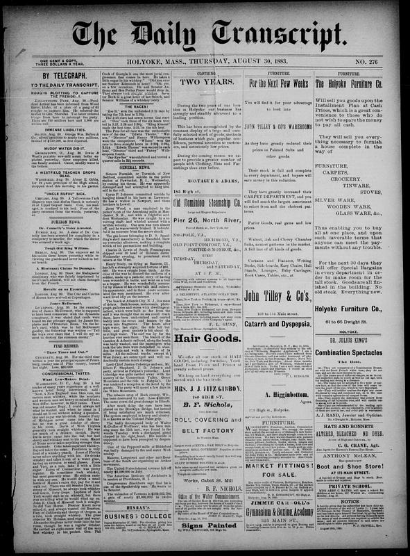 The Daily Transcript. August 30, 1883 - Digital Commonwealth