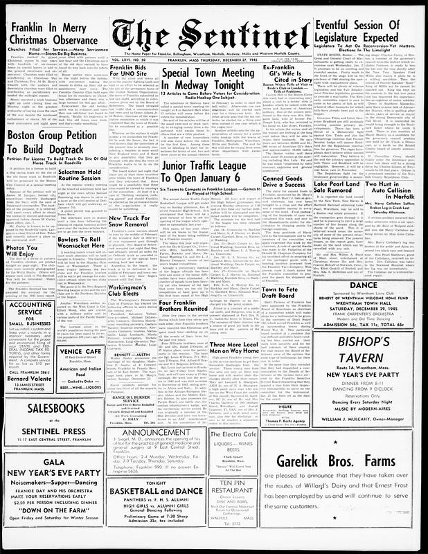 The Franklin Sentinel. December 27, 1945 - Digital Commonwealth