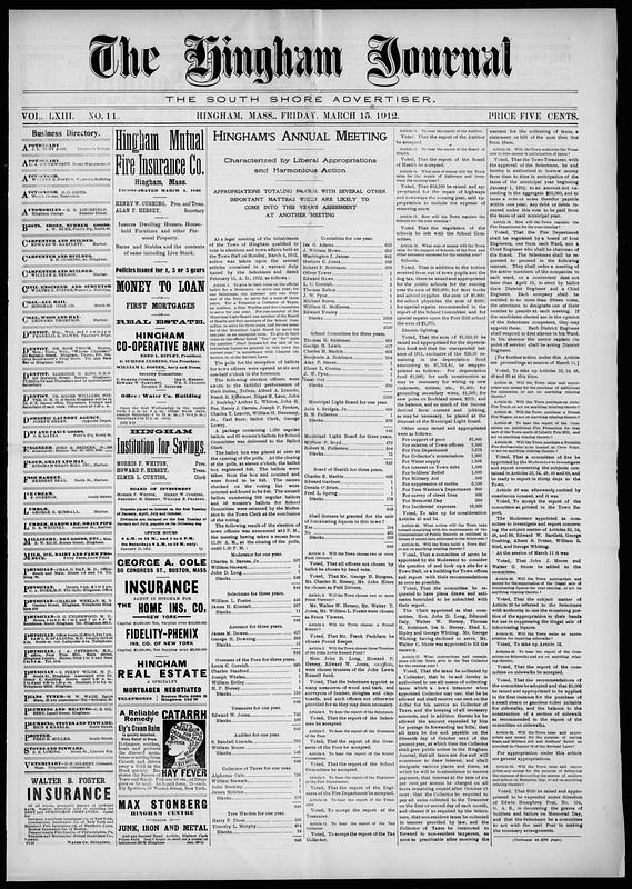 Hingham Journal. March 15, 1912 - Digital Commonwealth