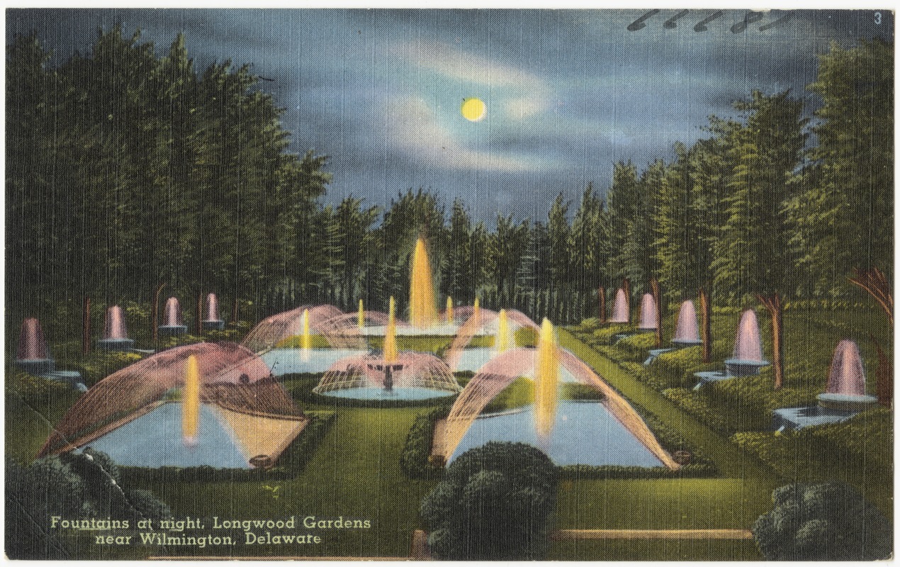 Fountains at night, Longwood Gardens near Wilmington, Delaware ...