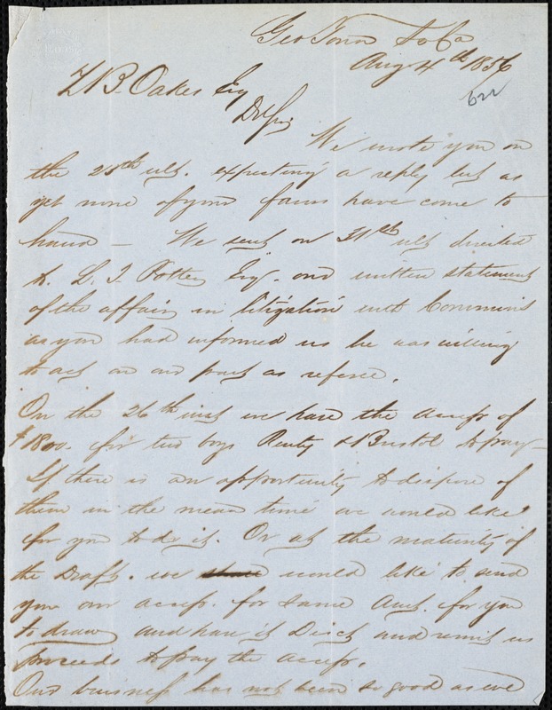 Leighton & Sherman (W.F. Joy), Georgetown, manuscript letter ...
