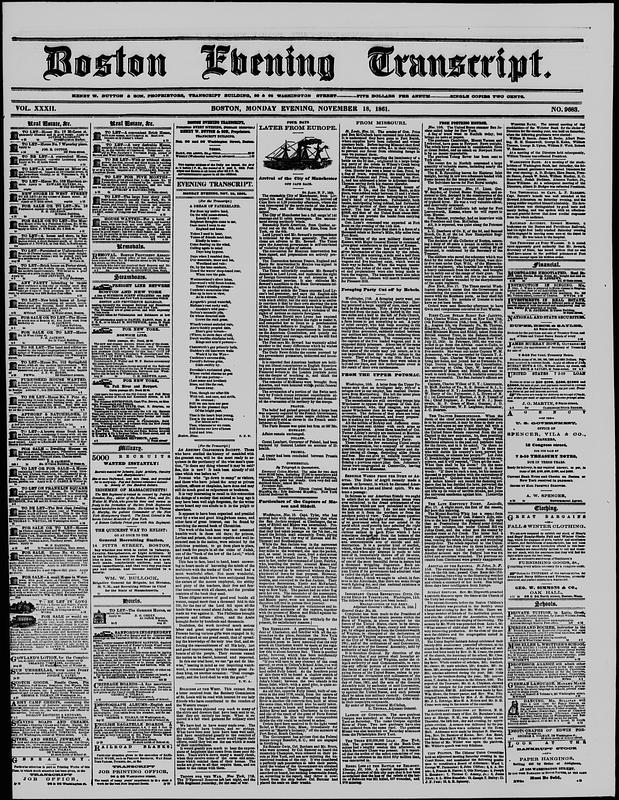 Boston Evening Transcript. November 18, 1861 - Digital Commonwealth